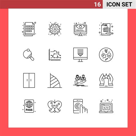 Set Of 16 Vector Outlines On Grid For Pong Report Configuration Metrics System Editable Vector