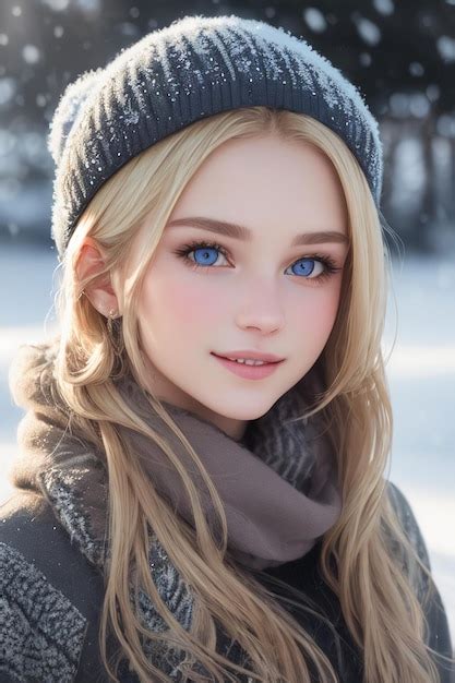 Premium Photo A Girl With Blue Eyes And A Hat