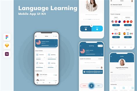 Language Learning Mobile App Ui Kit Ui Kits And Libraries ~ Creative Market
