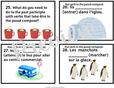 French Passé Composé Task Cards With Avoir And être Theme Winterlhiver