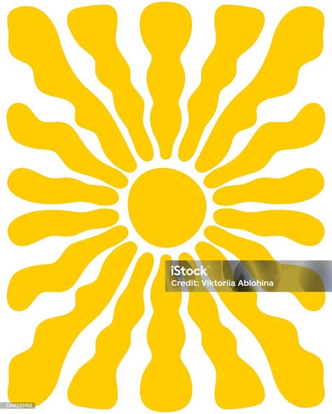 그루비 태양 광선 배경 햇살 일출 또는 일몰 세로 포스터 봄 또는 여름 테마 벽지 좋은 분위기 개념 모던한 재미 프린트 히피 디자인 벡터 평면 그림 감정에 대한 스톡 벡터