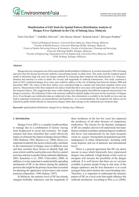 PDF Manifestation Of GIS Tools For Spatial Pattern Distribution Analysis Of Dengue Fever