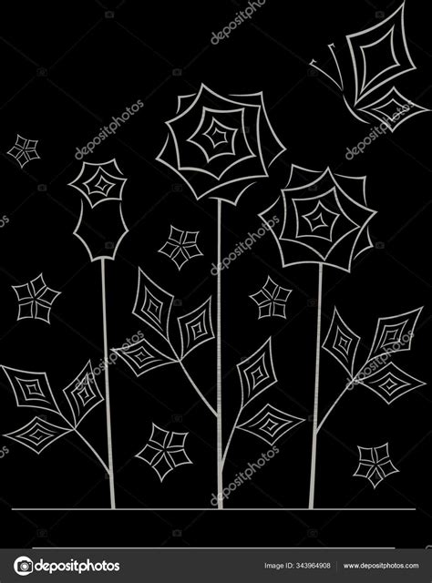 Artistic Angular Flower Line Art Oriental Style Card Stock Vector Image By ©yayimages 343964908