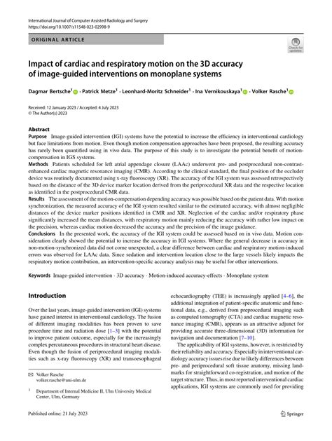 Pdf Impact Of Cardiac And Respiratory Motion On The 3d Accuracy Of Image Guided Interventions