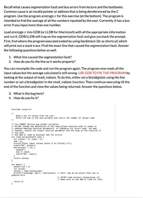 Solved Recall What Causes Segmentation Fault And Bus Errors