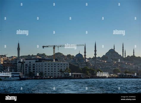 A Blue Sky With A Crane And Suleymaniye Mosque In Istanbulthe