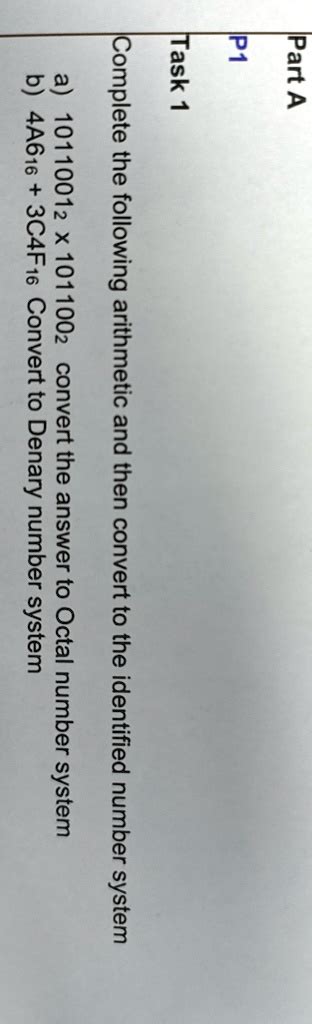 part a p1 task 1 complete the following arithmetic and then convert to