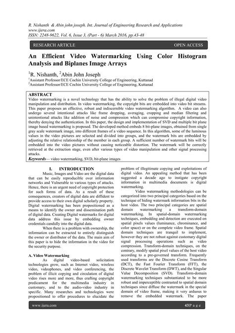 an efficient video watermarking using color histogram analysis and