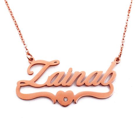 Zainab Name Necklace Personalized Custom Made Heart Shaped 18ct
