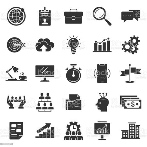 평면 스타일로 설정된 비즈니스 아이콘입니다 흰색 격리 된 배경에 금융 전략 벡터 그림 마케팅 비즈니스 개념 가방에 대한 스톡 벡터 아트 및 기타 이미지 Istock