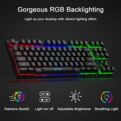 Mftek Rgb Rainbow Gaming Keyboard And Mouse Combo Compact 87 Keys Backlit Computer Keyboard