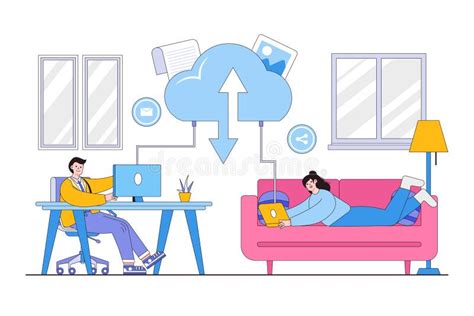 Flat Business Remote Working Online Communication Video Conference Concept Outline Design