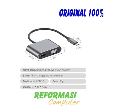 Promo Usb Type C To Hdmi And Vga Adapter 2in1 Support 4k Type C To Hdmi Vga Diskon 10 Di Seller