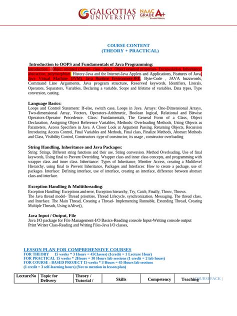 Course Pack Java Programming Pdf Class Computer Programming