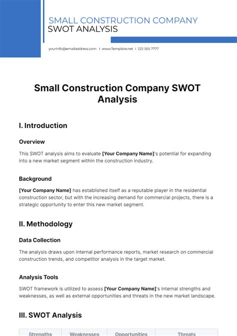 Free Small Construction Company Swot Analysis Template To Edit Online