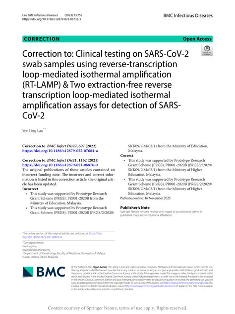 Pdf Correction To Clinical Testing On Sars Cov 2 Swab Samples Using