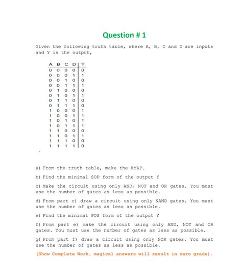 Solved Question 1given The Following Truth Table Where A