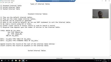 59 Abap Programming Types Of Internal Tables Standard Internal Table Part1 Youtube