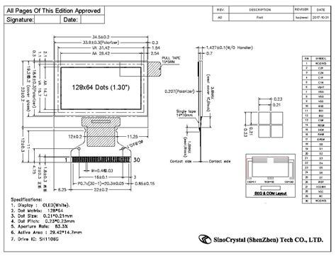 1 3 12864 COG OLED Display With SH1106G 30PIN