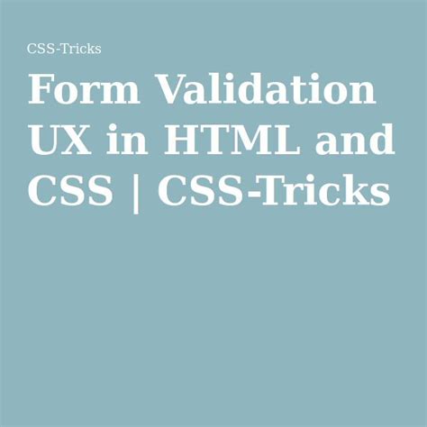Form Validation Ux In Html And Css Css Tricks Css Computer Coding Html Css