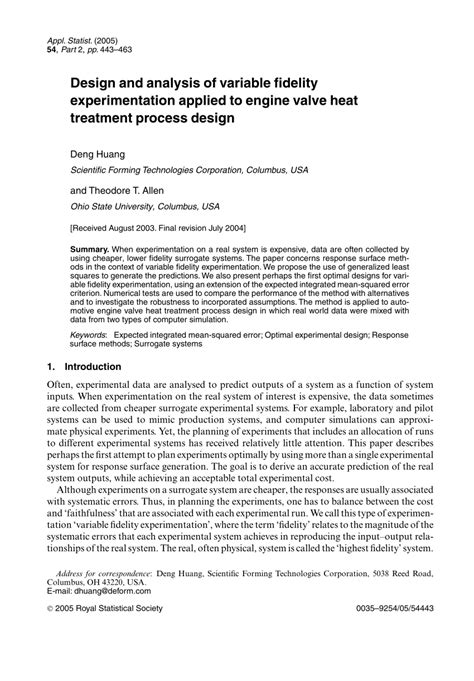 Pdf Design And Analysis Of Variable Fidelity Experimentation Applied To Engine Valve Heat