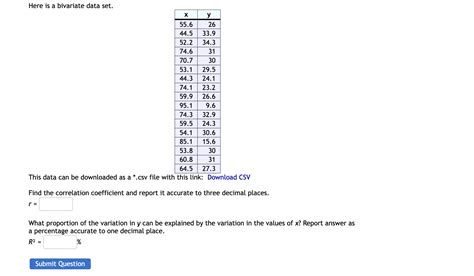 Solved Here Is A Bivariate Data Setthis Data Can Be