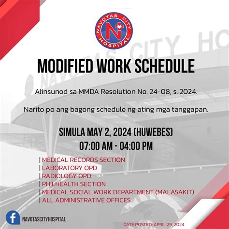 Modified Work Schedule Alinsunod Navotas City Hospital Facebook