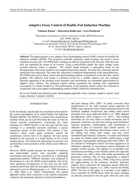 Pdf Adaptive Fuzzy Control Of Doubly Fed Induction Machine