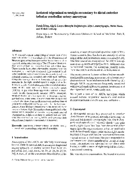 Pdf Isolated Trigeminal Neuralgia Secondary To Distal Anterior Inferior Cerebellar Artery