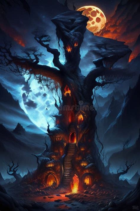 Spooky Halloween Graveyard With Glowing Jack O Lanterns And Full Moon