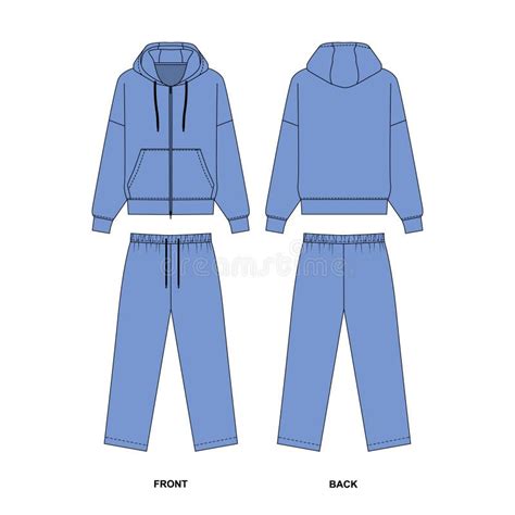 Drawing Template Of Fashionable Tracksuit In Blue Color Front And Back