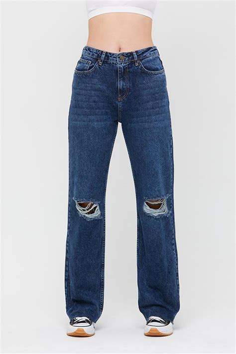 شلوار جین زنانه پاچه گشاد زاپدار آبی Explode