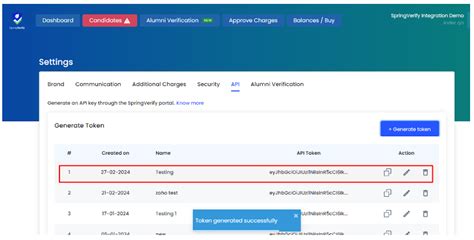 how to generate an api key on springverify portal