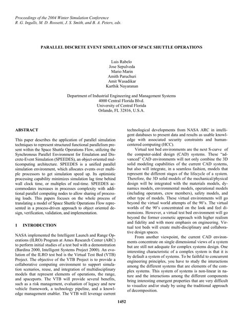 Pdf Parallel Discrete Event Simulation Of Space Shuttle Operations