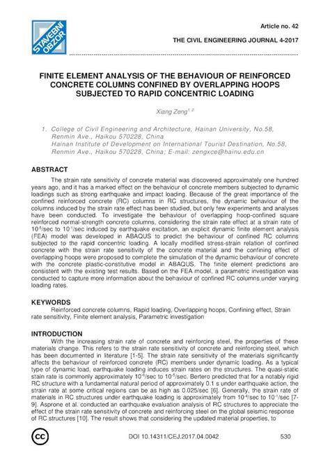 PDF FINITE ELEMENT ANALYSIS OF THE BEHAVIOUR OF REINFORCED CONCRETE COLUMNS CONFINED