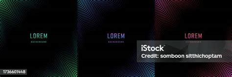 추상적인 분홍색 파란색 초록색 물결 모양의 선 패턴이 검은색 배경에 있는 복사 공간으로 모퉁이에 있다 미래 기술 개념의 파선 네온 컬러를 조명하는 컬렉션 벡터 Eps10 0