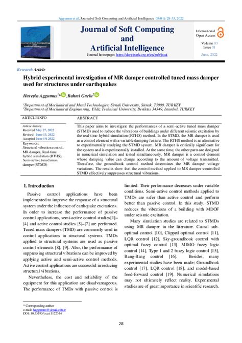 pdf hybrid experimental investigation of mr damper controlled tuned