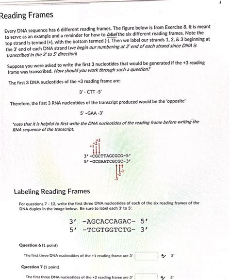 Solved Labeling Reading Frames For Questions 7 12 Write