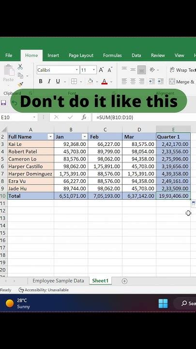 How To Add Sum Trick Excel Tips Shorts Exceltips Exceltricks