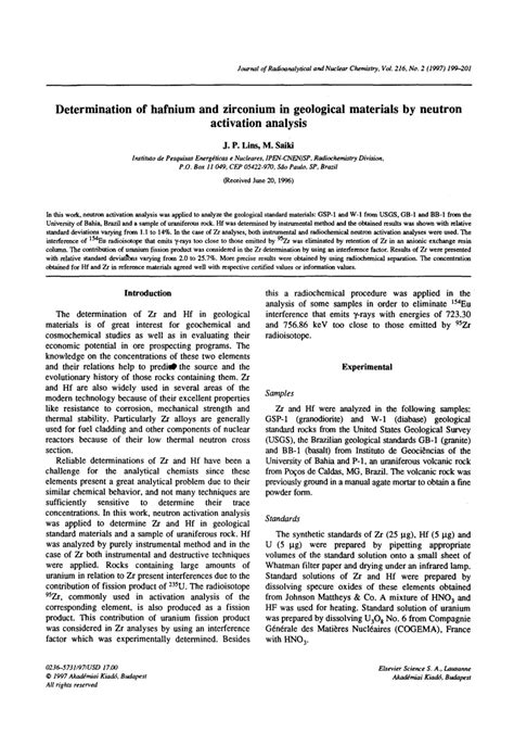 Download Pdf Determination Of Hafnium And Zirconium In Geological Materials By Neutron
