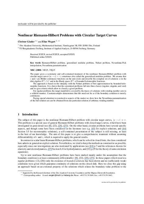 Pdf Nonlinear Riemann Hilbert Problems With Circular Target Curves
