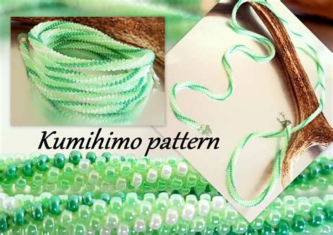 8 Strands Beaded Kumihimo Pdf Tutorial Pattern Green Stripes Bracelet