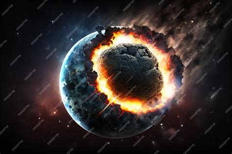 Premium Ai Image Asteroid Colliding With Earth Causing Meteor Impact Ai