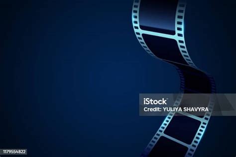 영화 스트립 웨이브와 영화 전단지 또는 포스터 축제 파란색 배경에 격리 된 3d 영화 아트 공백 설계용 템플릿입니다 영화 산업의 시네마토그래피 개념 벡터 그림입니다 0명에