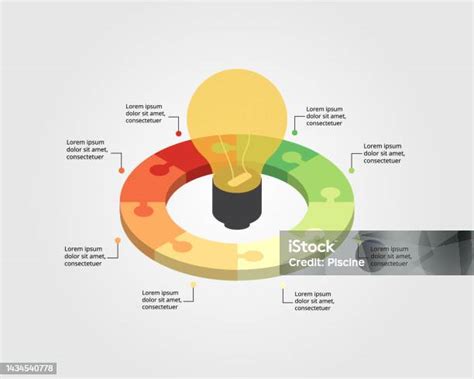 8 가지 요소에 대한 프리젠 테이션을위한 인포 그래픽을위한 가벼운 Burb 아이디어 템플릿 인포그래픽에 대한 스톡 벡터 아트 및