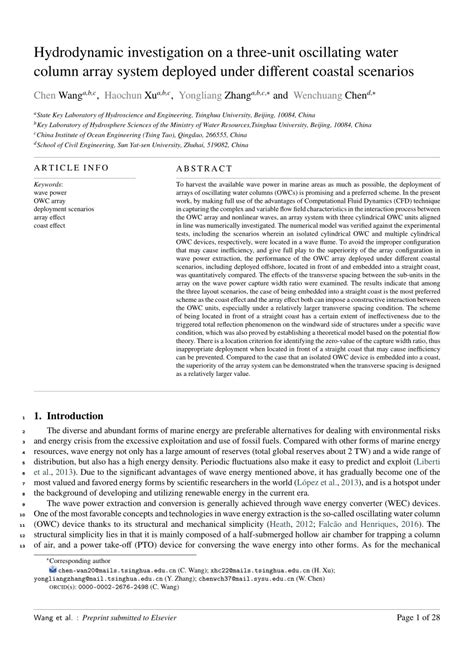 Pdf Hydrodynamic Investigation On A Three Unit Oscillating Water Column Array System Deployed