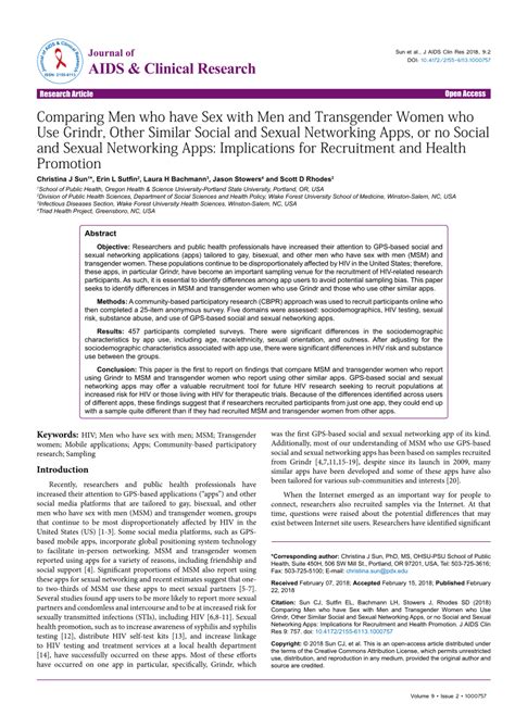 Pdf Comparing Men Who Have Sex With Men And Transgender Women Who Use