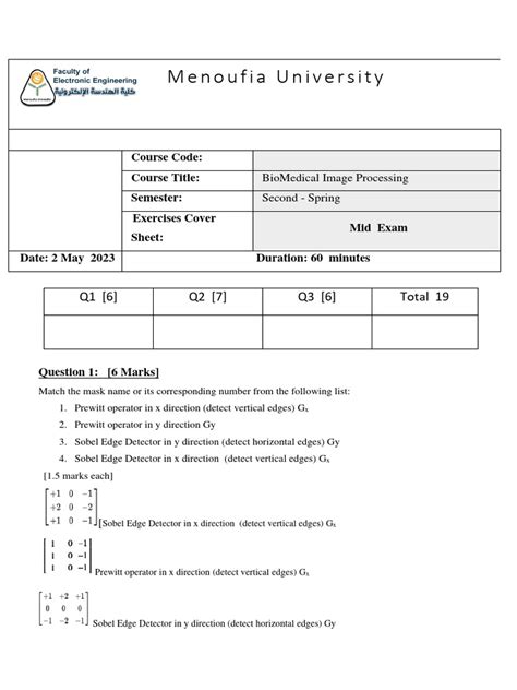 Exam Mid Medical Image Processing 22 23 Solved 1 Pdf Graphics