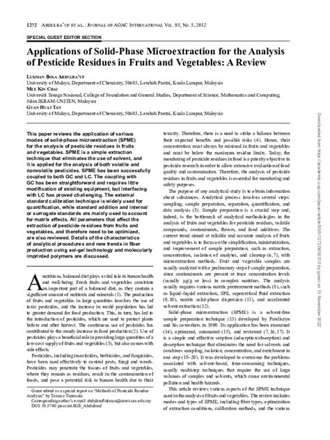 Pdf Applications Of Solid Phase Microextraction For The Analysis Of