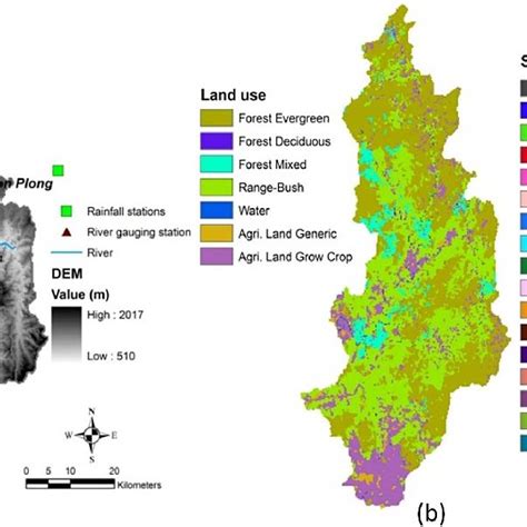 spatial data input for swat model a station locations and dem b